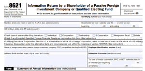 IRS Form 8621 - Passive Foreign Investment Company (PFIC)